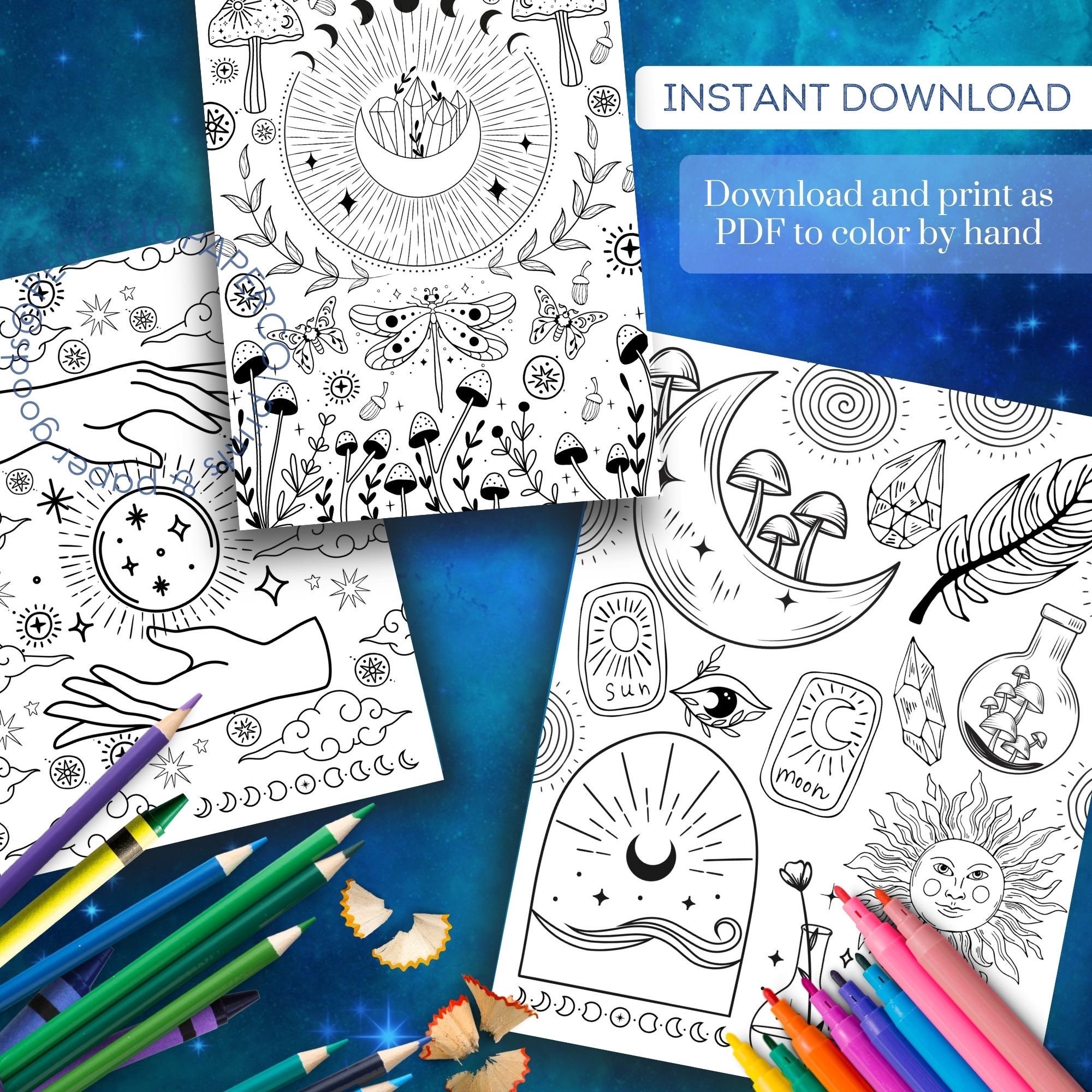 Mystical Coloring Pages Vol2, Witch Coloring Book, Witchy Aesthetic ...