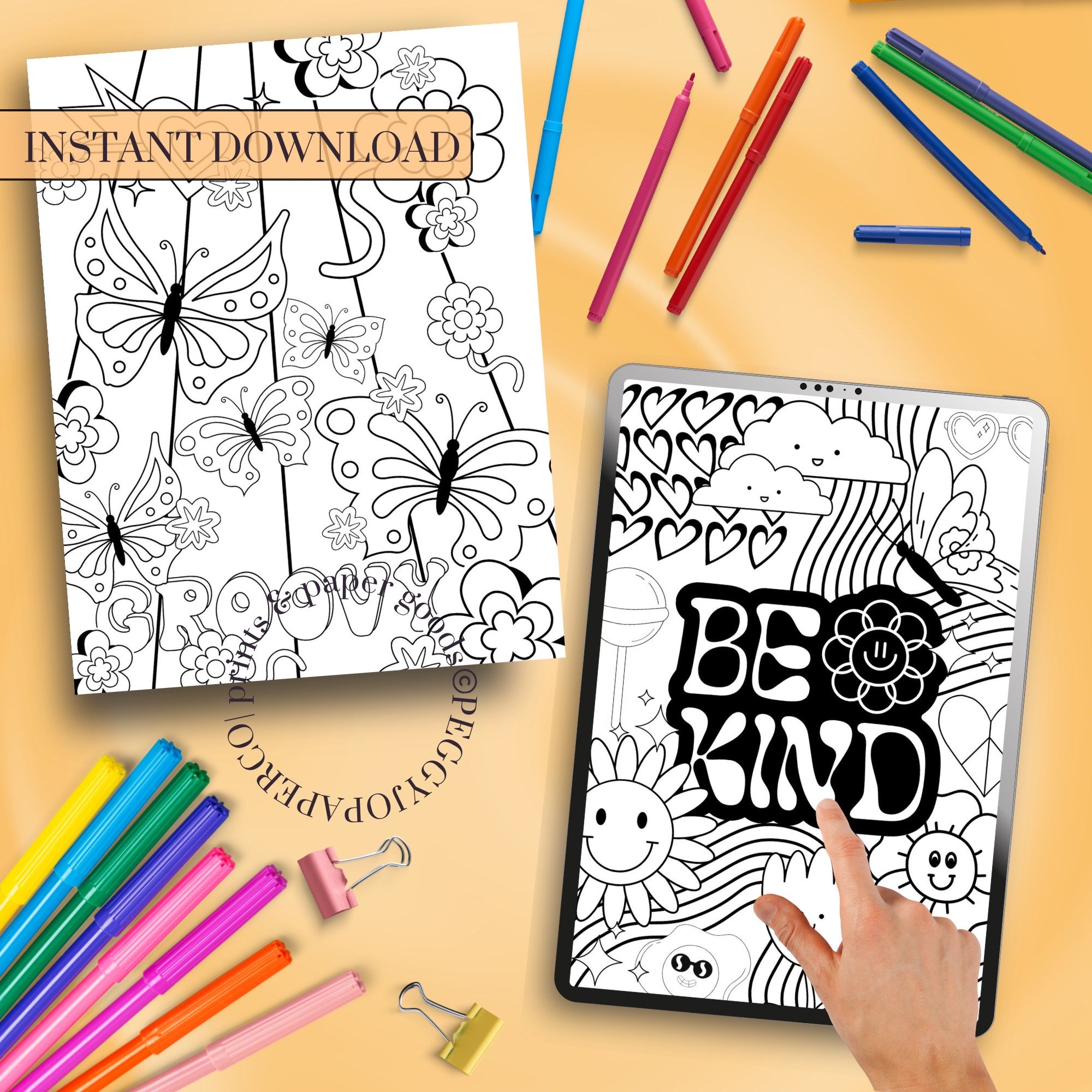 Stay Groovy Coloring Pages Vol 2, Retro-chic, Hippy Aesthetic, Adult ...