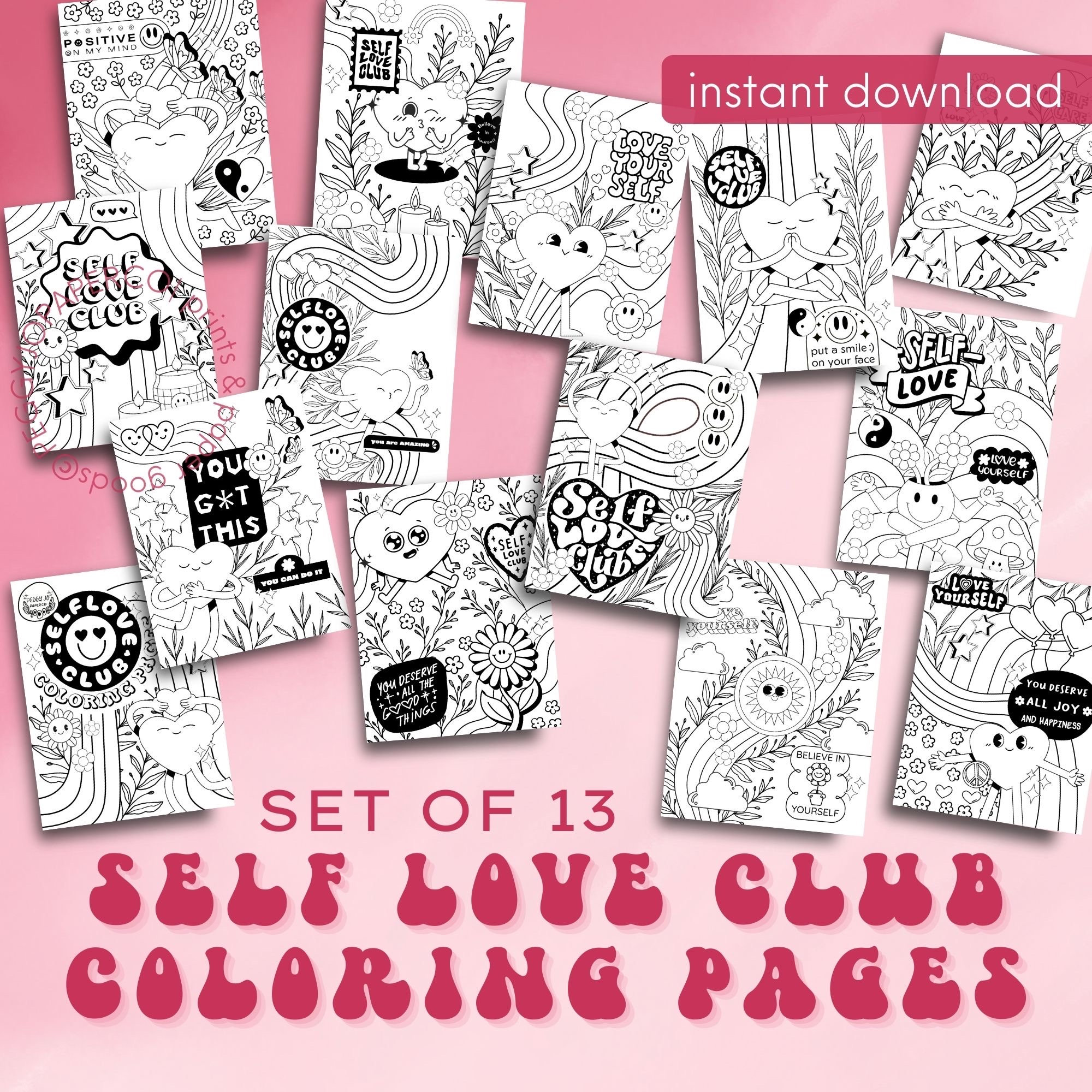 Self Love Club Coloring Pages, Love Yourself, Hippy Retro, Self-care ...