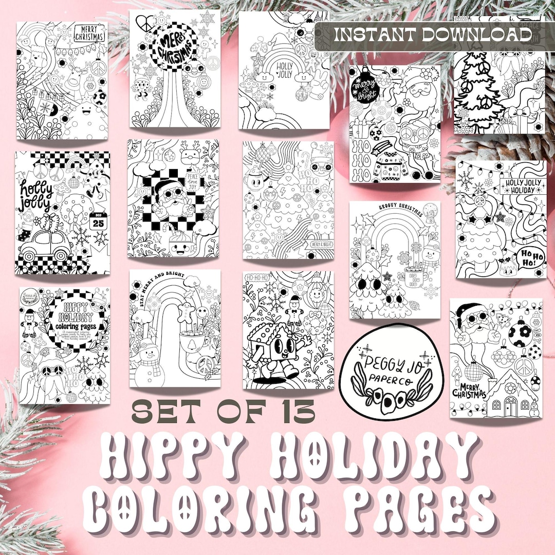 Hippy Holiday Christmas Coloring Pages: Retro Festive Designs (PDF ...
