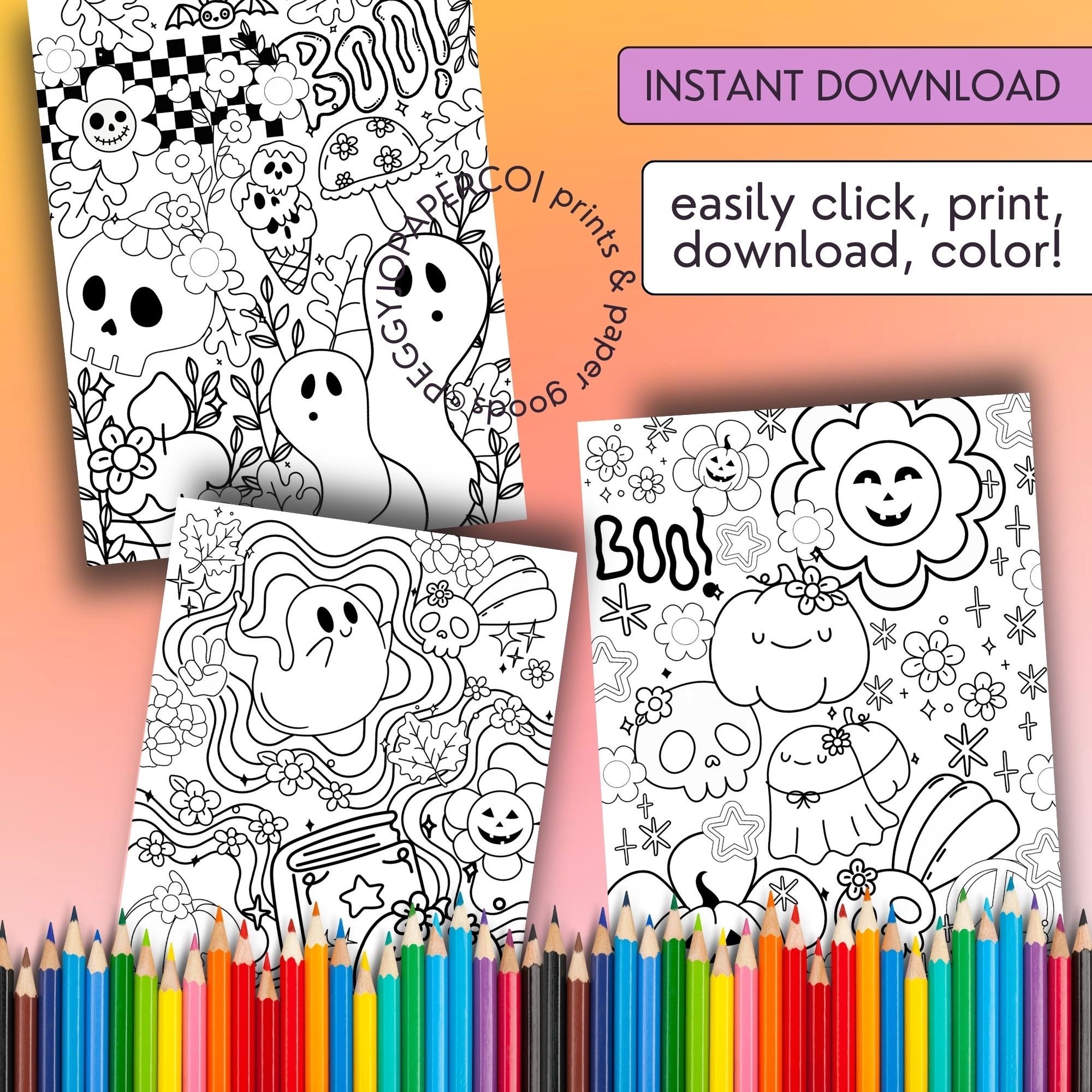 Ghost and Pumpkin Coloring Pages, Ghost Coloring Book, Ghost Aesthetic ...