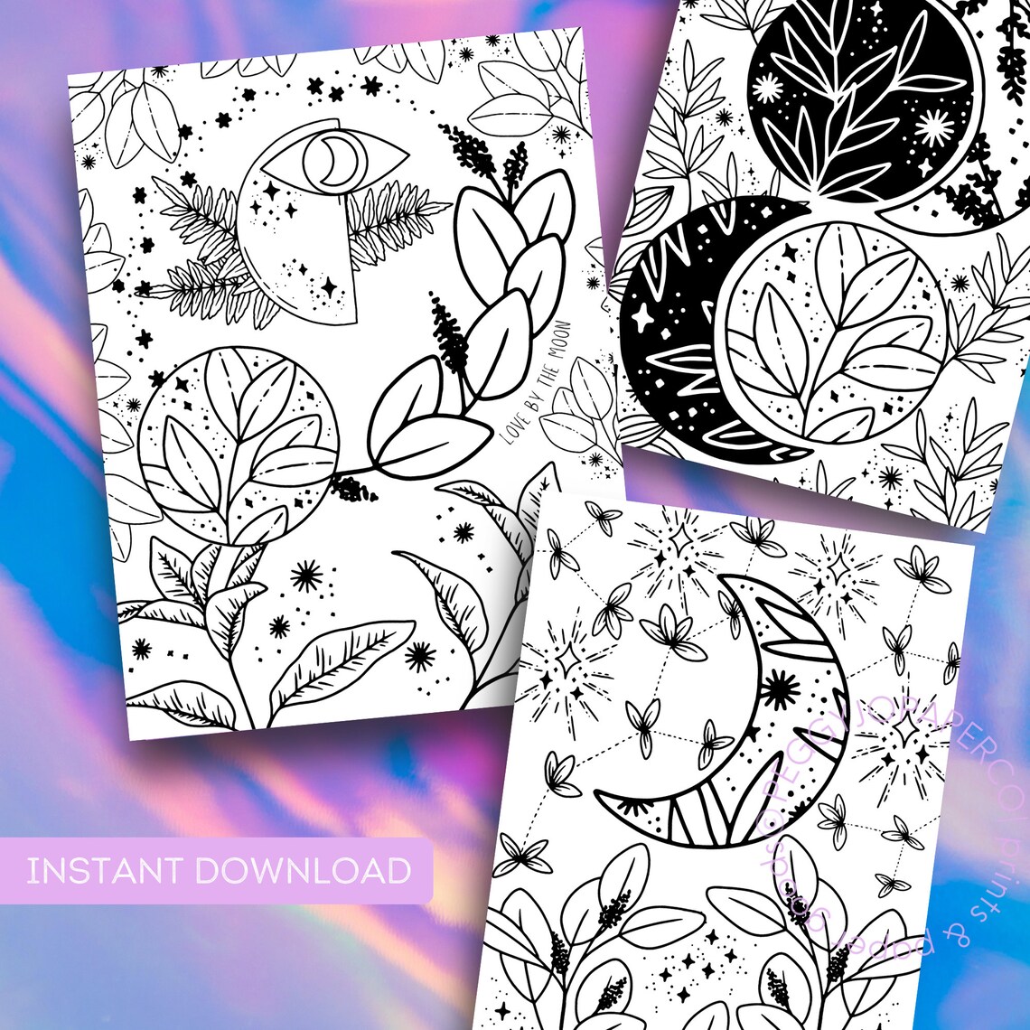 Mystic Moon Coloring Pages, Mystical Moon Child Witchy Aesthetic, Adult ...