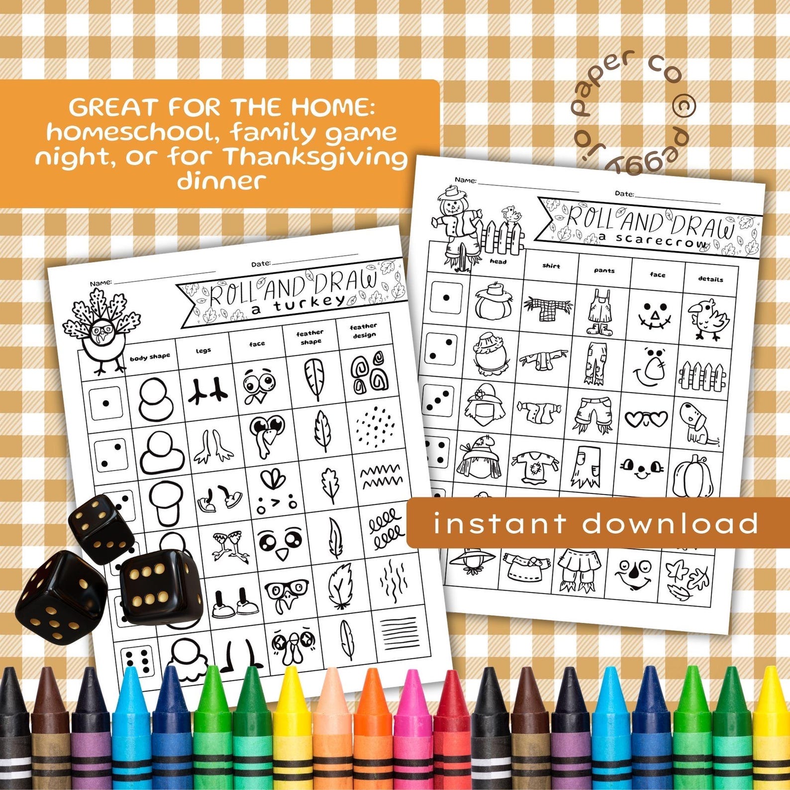 Thanksgiving Roll and Draw Games: Turkey, Scarecrow, Leaf, Sweater (PDF ...