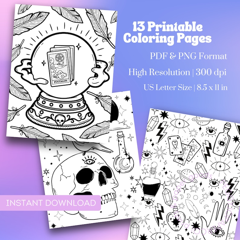 Mystical Coloring Pages, Witch Coloring Book, Witchy Aesthetic, Adult ...
