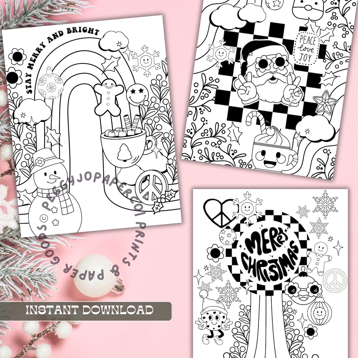 Hippy Holiday Christmas Coloring Pages: Retro Festive Designs (PDF ...