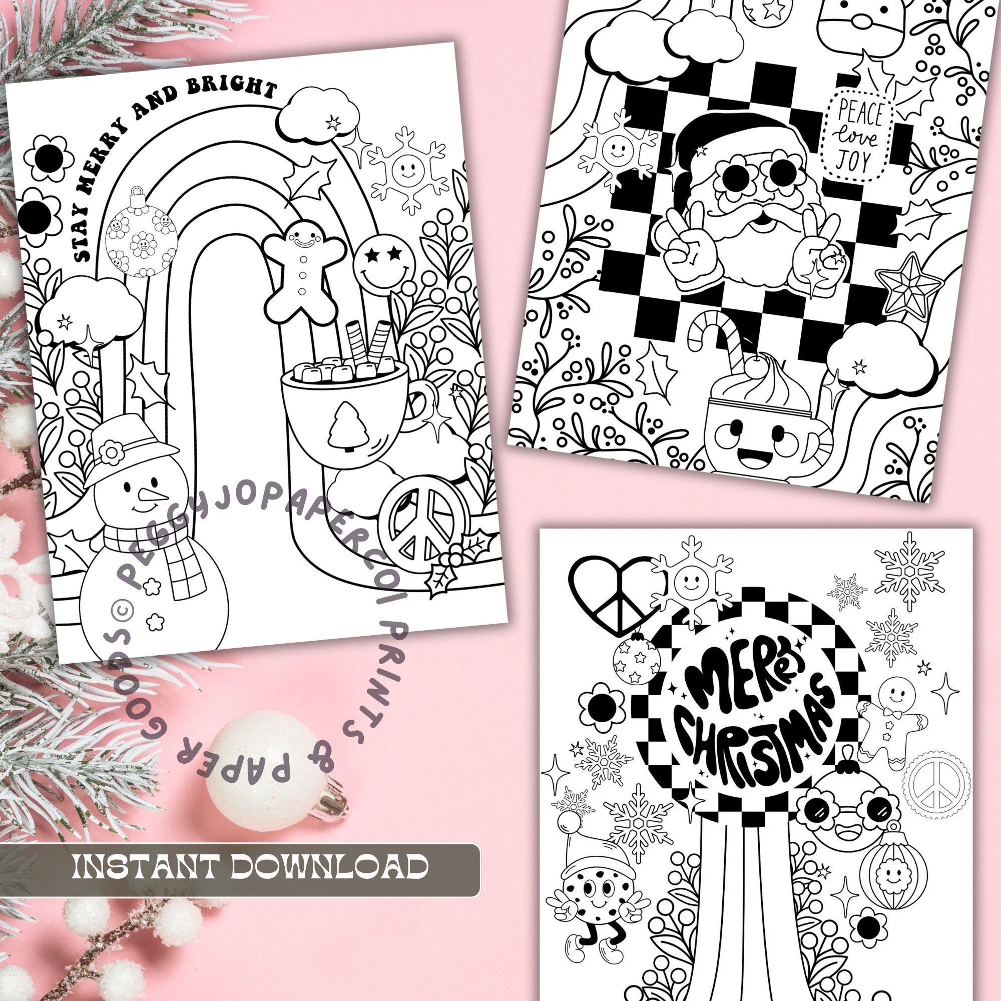 Hippy Holiday Christmas Coloring Pages: Retro Festive Designs (PDF ...