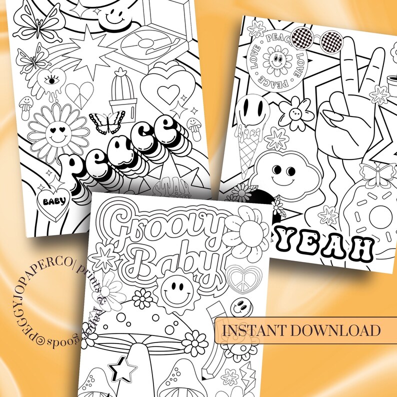 Stay Groovy Coloring Pages Vol 2, Retro-chic, Hippy Aesthetic, Adult ...