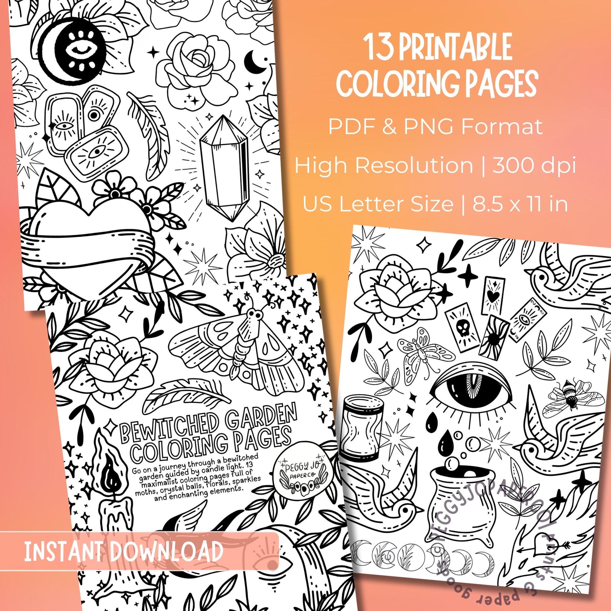 Bewitched Garden Coloring Pages, Witchy Coloring Book, Spooky Aesthetic ...