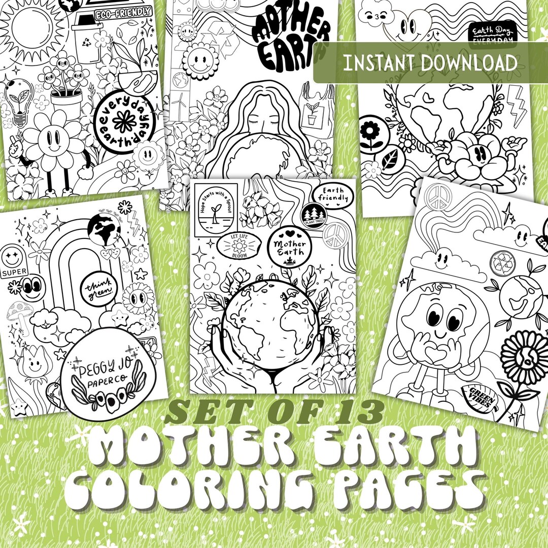 Mother Earth Coloring Pages: Eco Floral Art for Adults (PDF & JPG ...