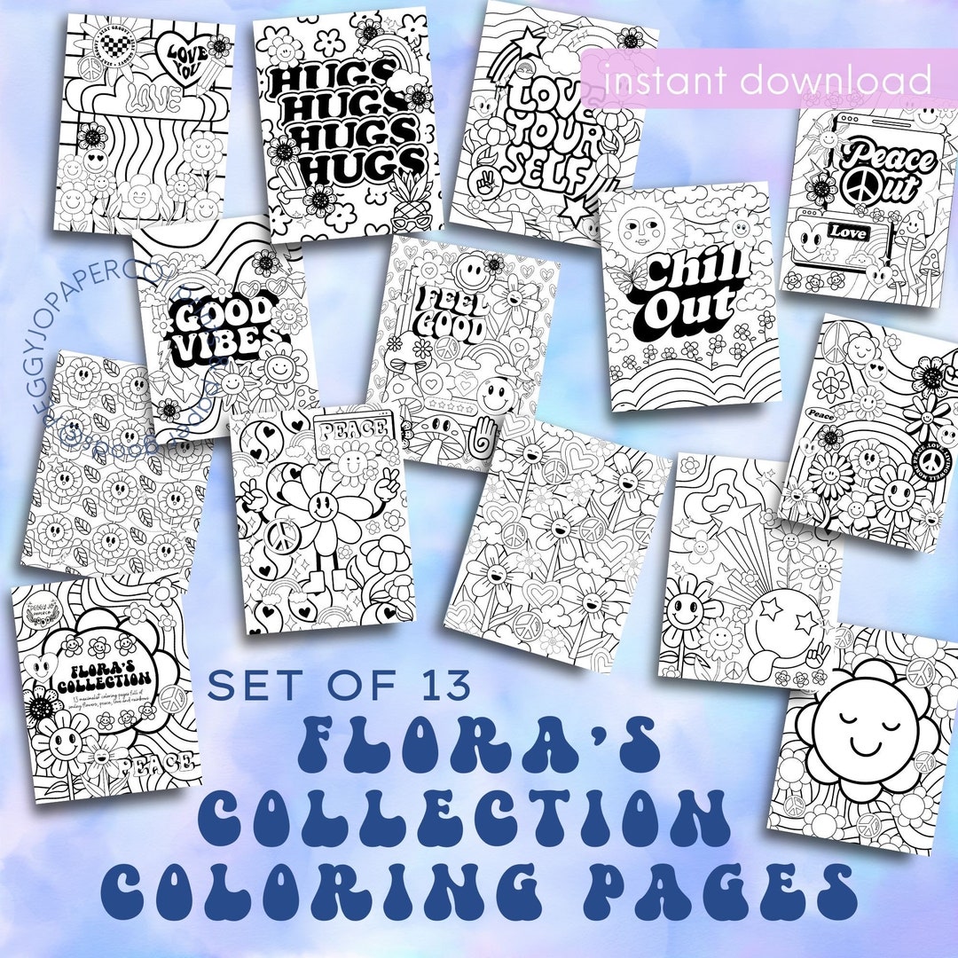 Flower Coloring Pages, Retro-chic, Hippy Retro, Hippie Adult Coloring ...