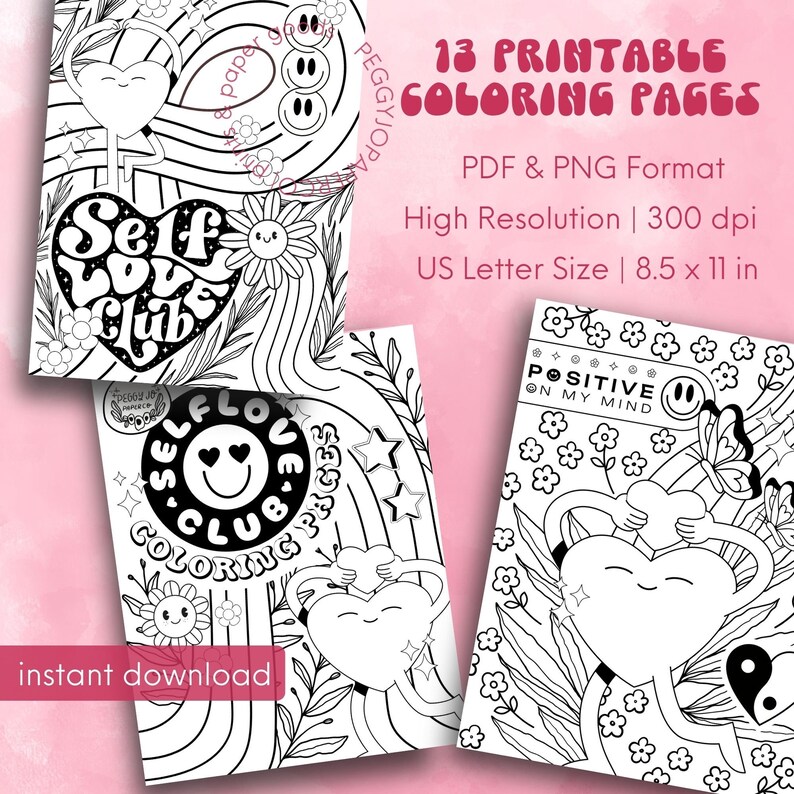 Self Love Club Coloring Pages, Love Yourself, Hippy Retro, Self-care ...