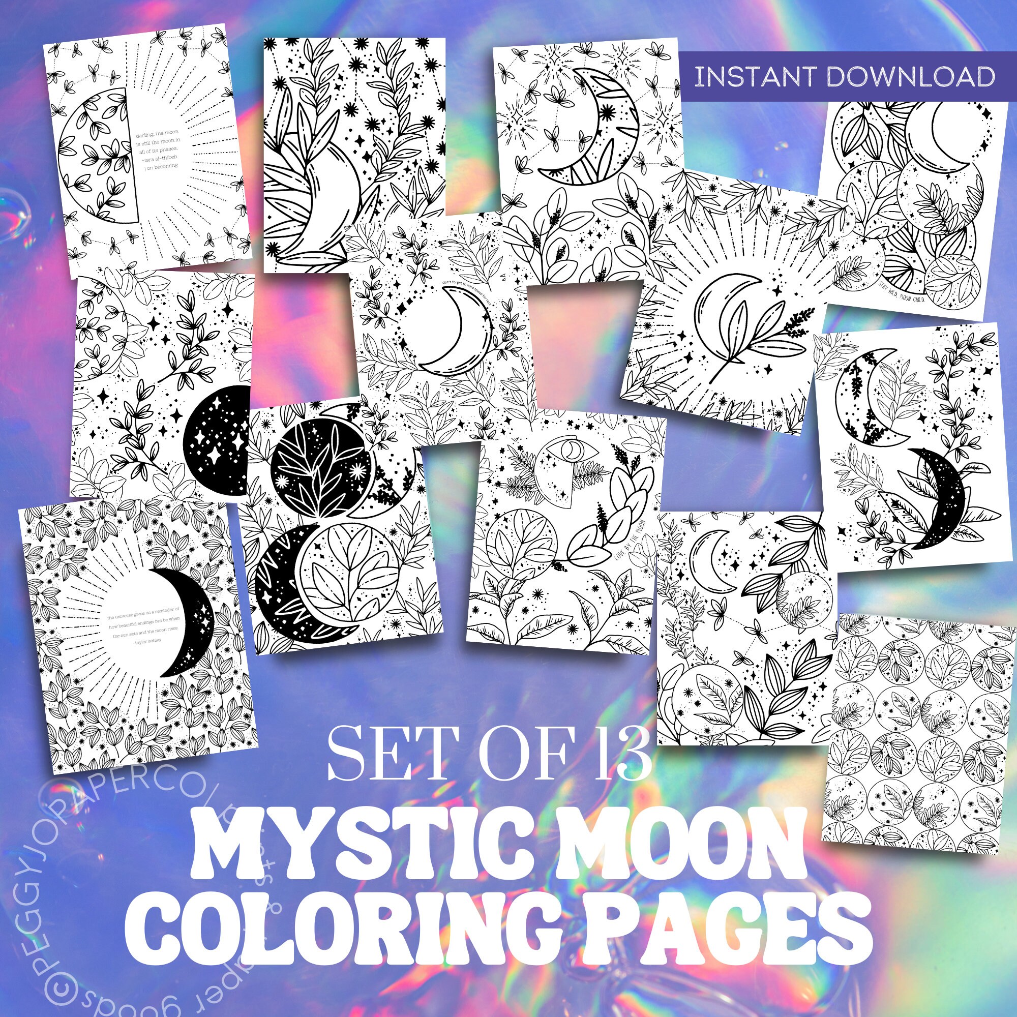 Mystic Moon Coloring Pages, Mystical Moon Child Witchy Aesthetic, Adult ...