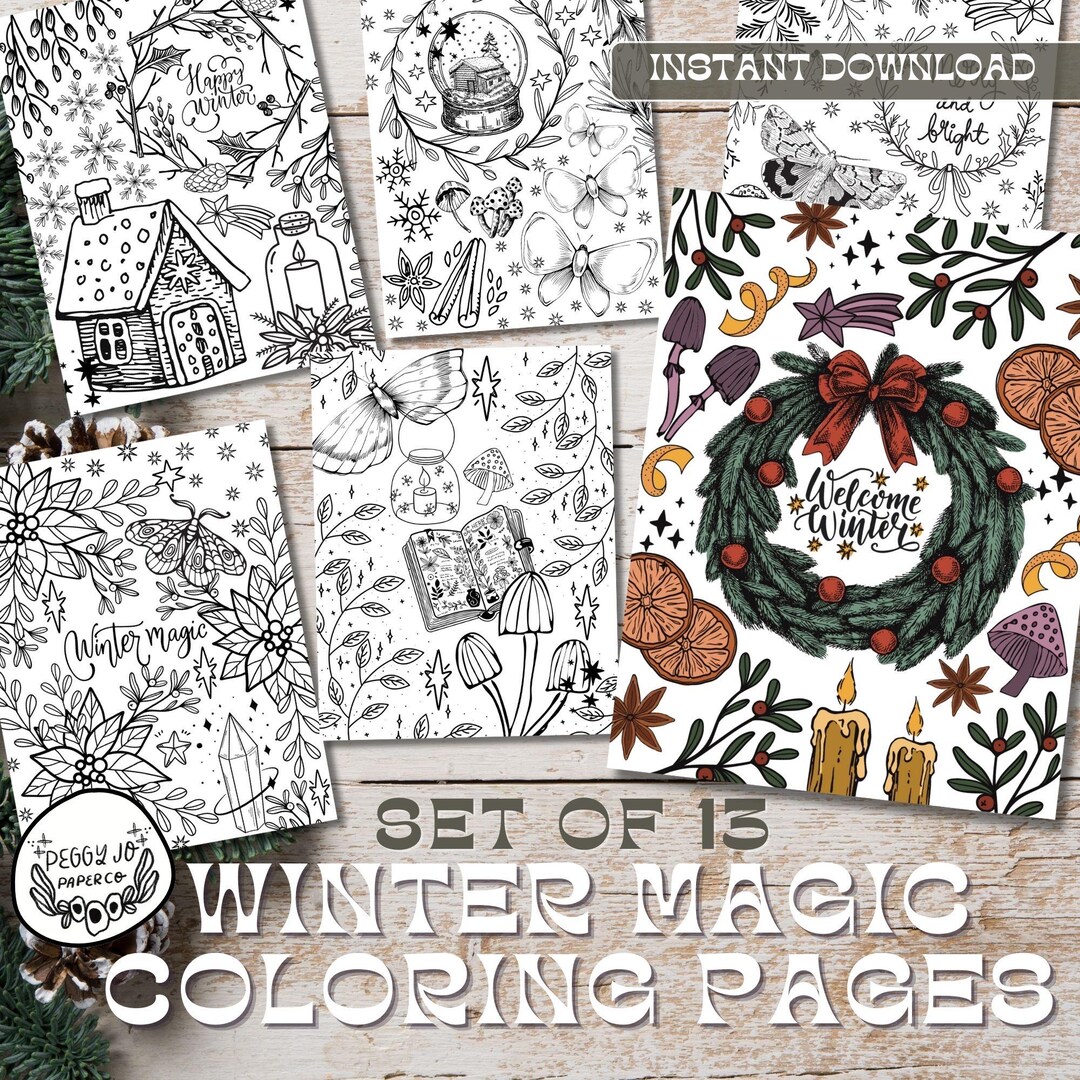 Winter Magic Coloring Pages: Holiday Festive Designs (digital Download ...