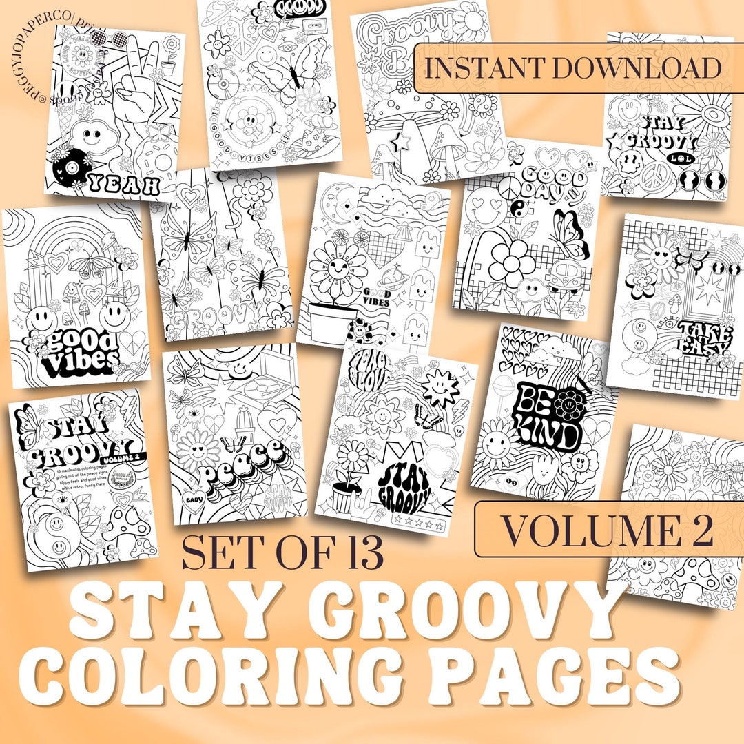 Stay Groovy Coloring Pages Vol 2, Retro-chic, Hippy Aesthetic, Adult ...