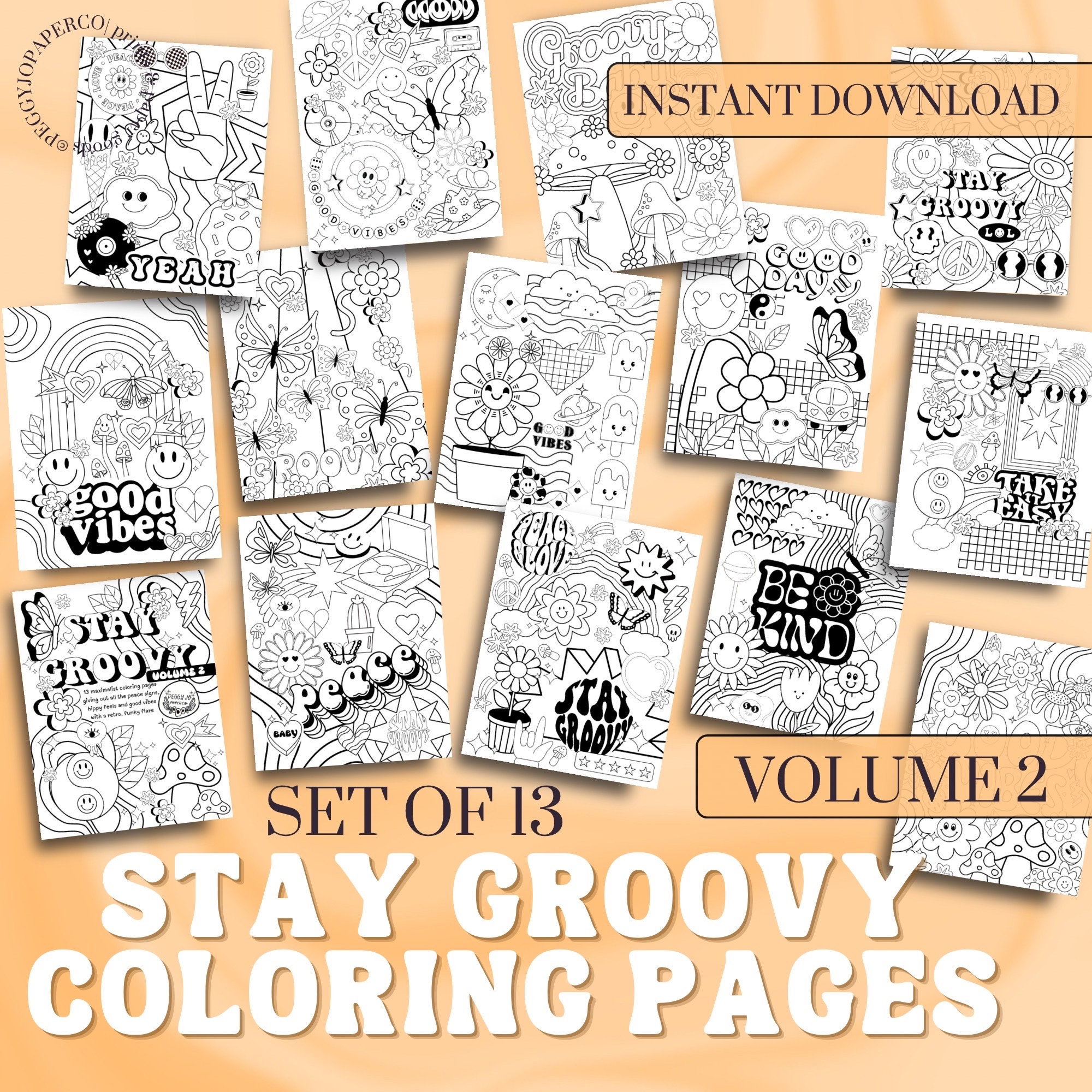 Stay Groovy Coloring Pages Vol 2, Retro-chic, Hippy Aesthetic, Adult ...