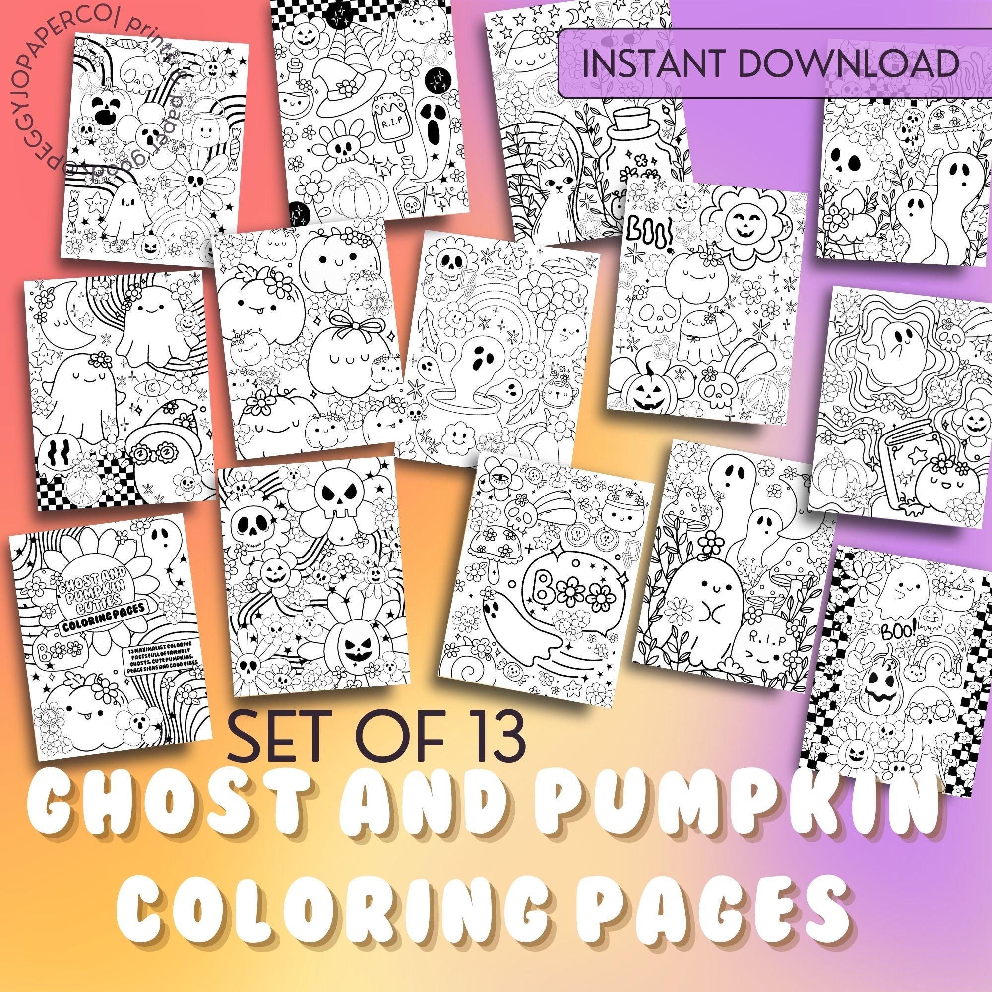 Ghost and Pumpkin Coloring Pages, Ghost Coloring Book, Ghost Aesthetic ...