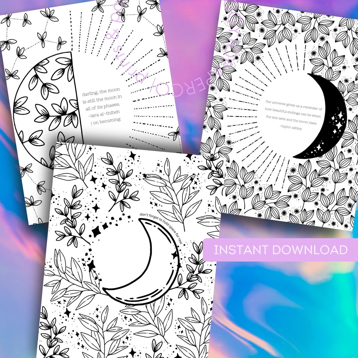 Mystic Moon Coloring Pages, Mystical Moon Child Witchy Aesthetic, Adult ...