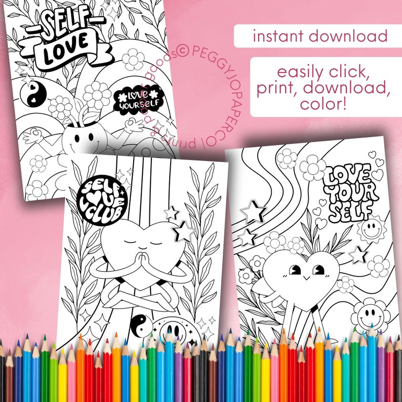 Self Love Club Coloring Pages, Love Yourself, Hippy Retro, Self-care ...