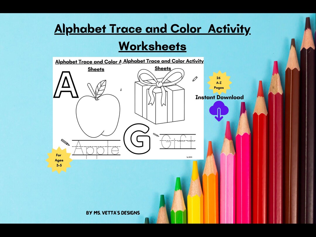 Alphabet Trace and Color A-Z Activity Worksheet Pages, Kindergarten ...