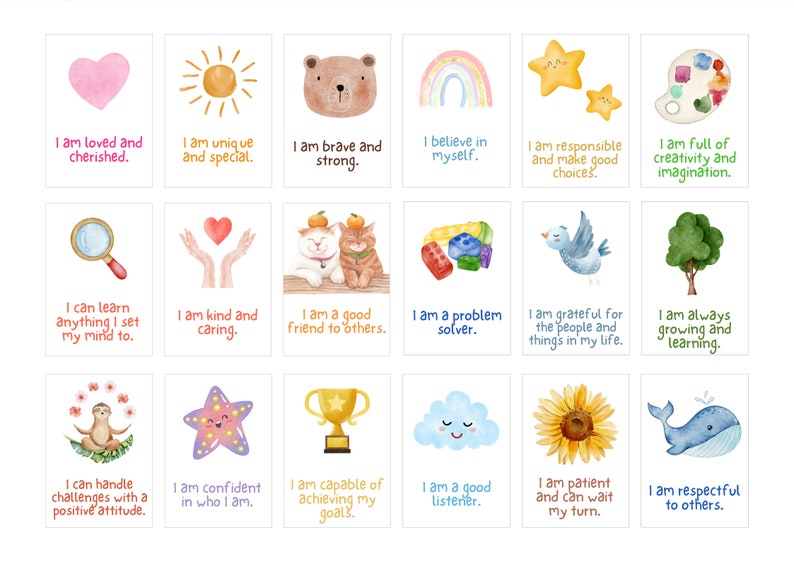 Spanish Flashcards Positive Affirmation Cards For Kids - 24 Printable ...