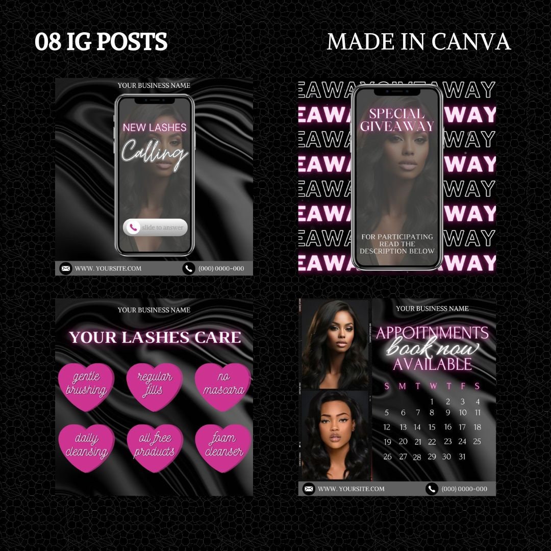 27 Lash Pink Tech Instagram Post Templates, Lash Tech Branding, Lash ...