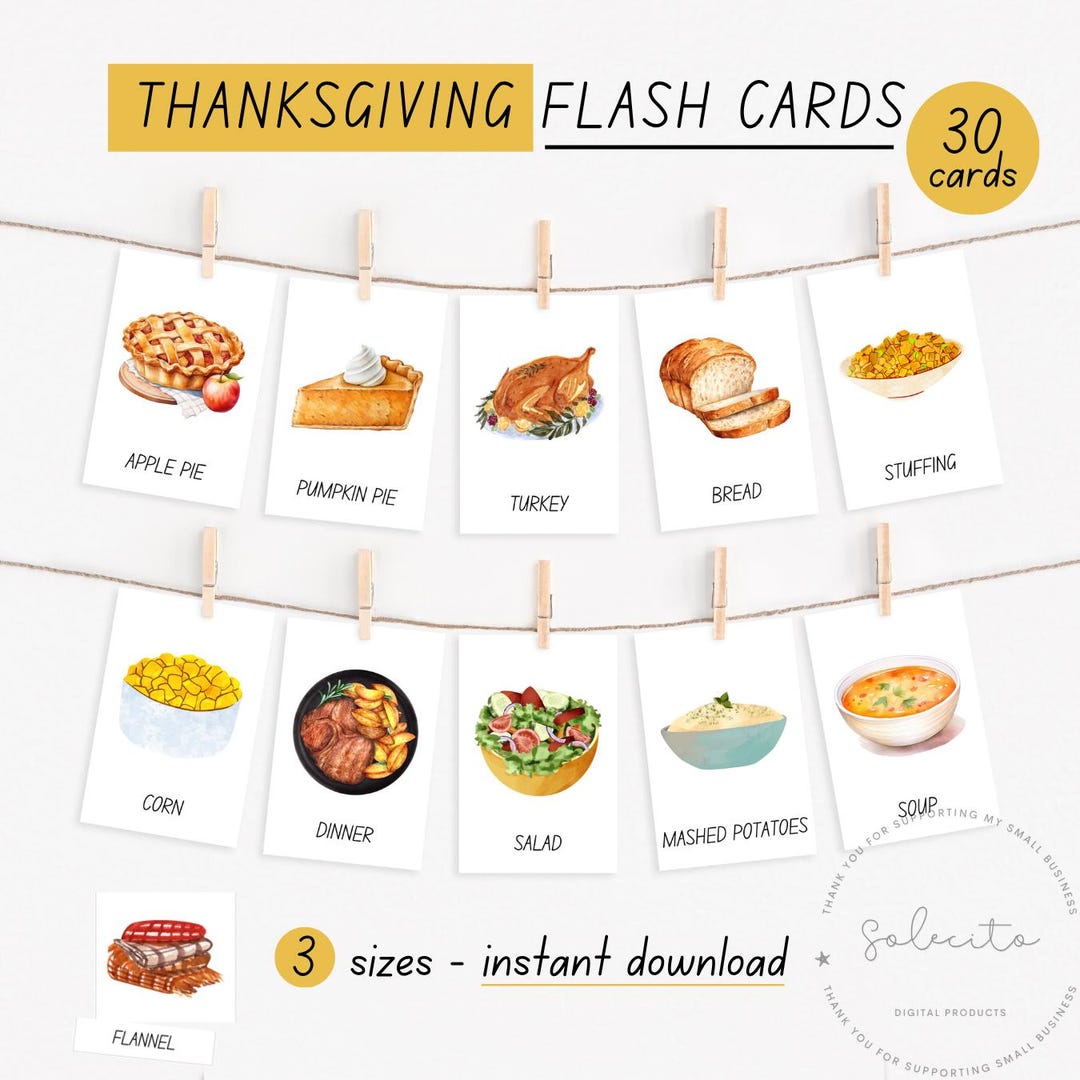 Thanksgiving Themed Flash Cards, Fall Season Learning for Toddlers ...