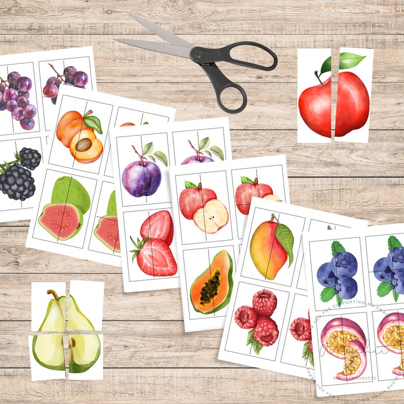 Fruits Matching Puzzles Montessori, Bilingual Complete the Picture ...