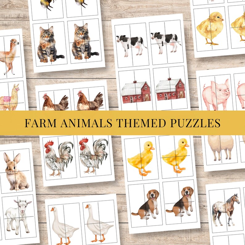 Farm Animals Matching Puzzles Montessori, Bilingual Friendly ...
