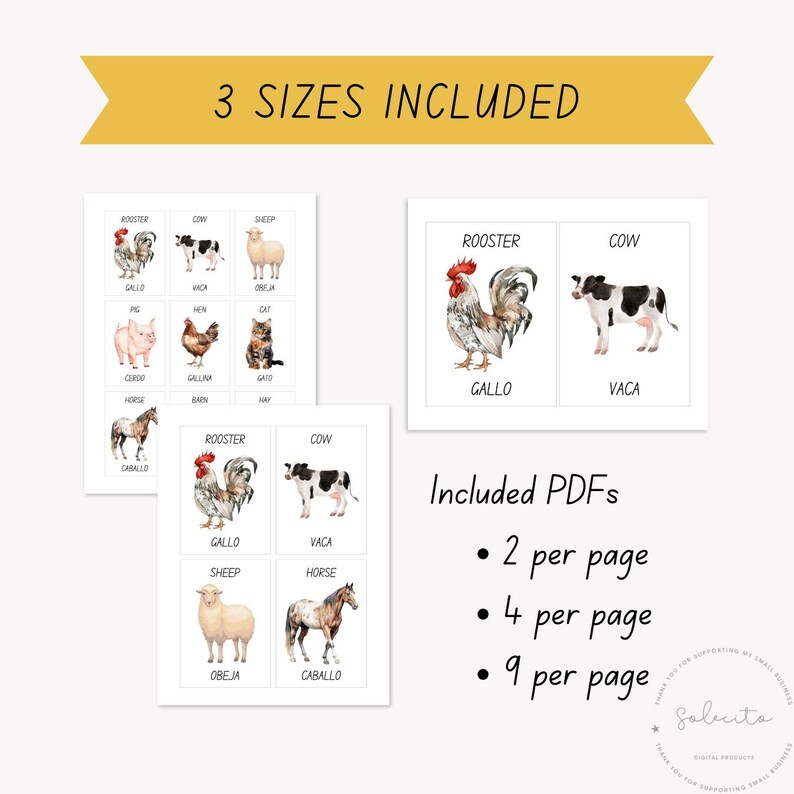 Farm Animals Flashcards Bilingual Spanish English Language Learning for ...