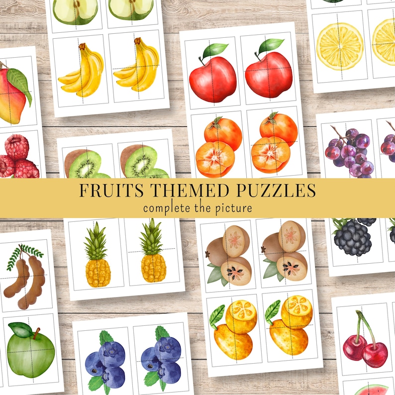 Fruits Matching Puzzles Montessori, Bilingual Complete the Picture ...