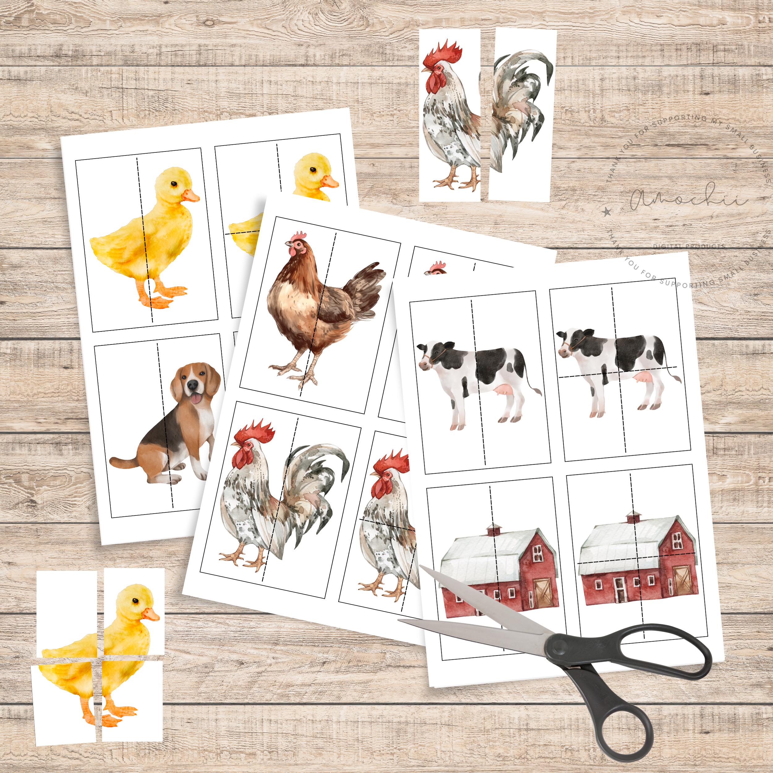 Farm Animals Matching Puzzles Montessori, Bilingual Friendly ...