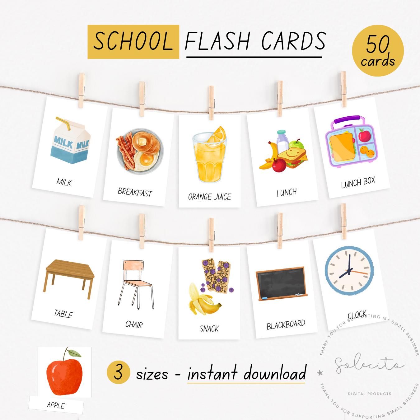 School Themed Flash Cards for Toddlers and Preschoolers Preparedness ...