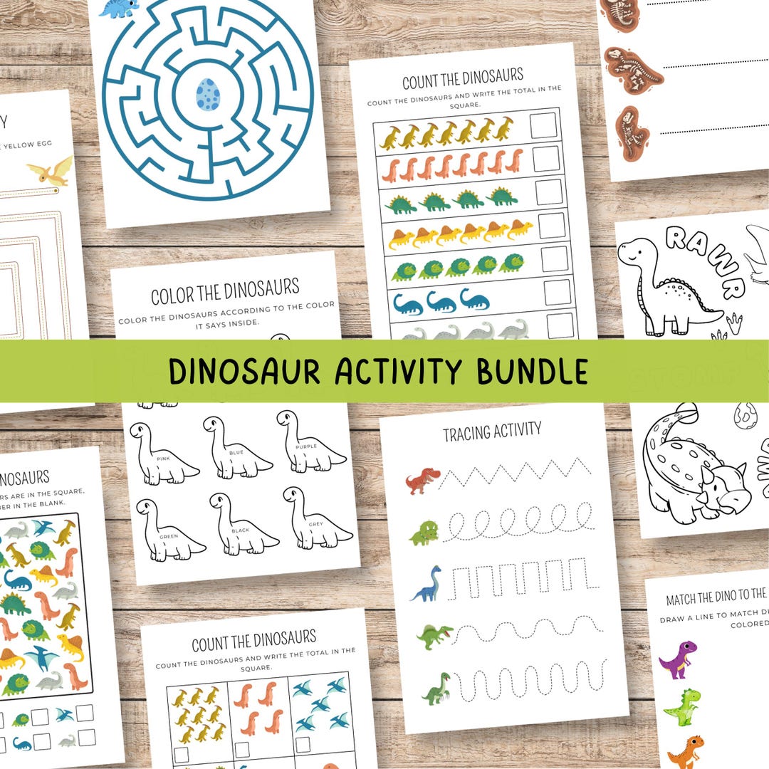 Dinosaur Activity Bundle, Preschool Learning, Dino Birthday Coloring ...