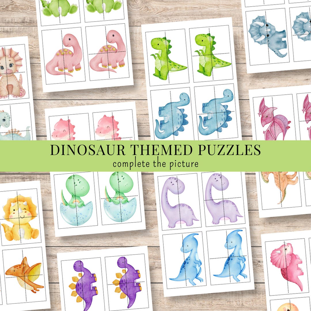 Watercolor Baby Dinosaurs Matching Puzzles Montessori, Educational ...