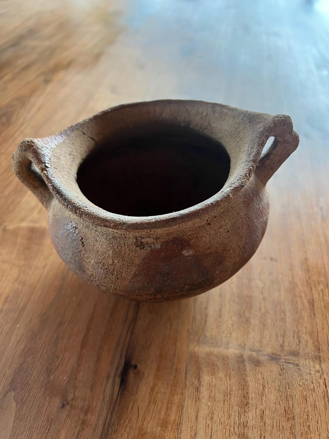 Antique Papago Clay Pot – Twin Handled Redware Vessel With Fire Cloud ...