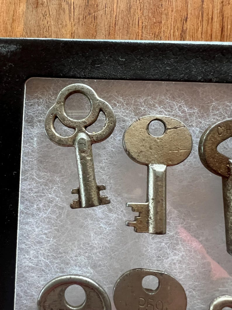 Set of 8 Vintage Barrel Keys – 8 Antique Skeleton Keys in Display Case ...