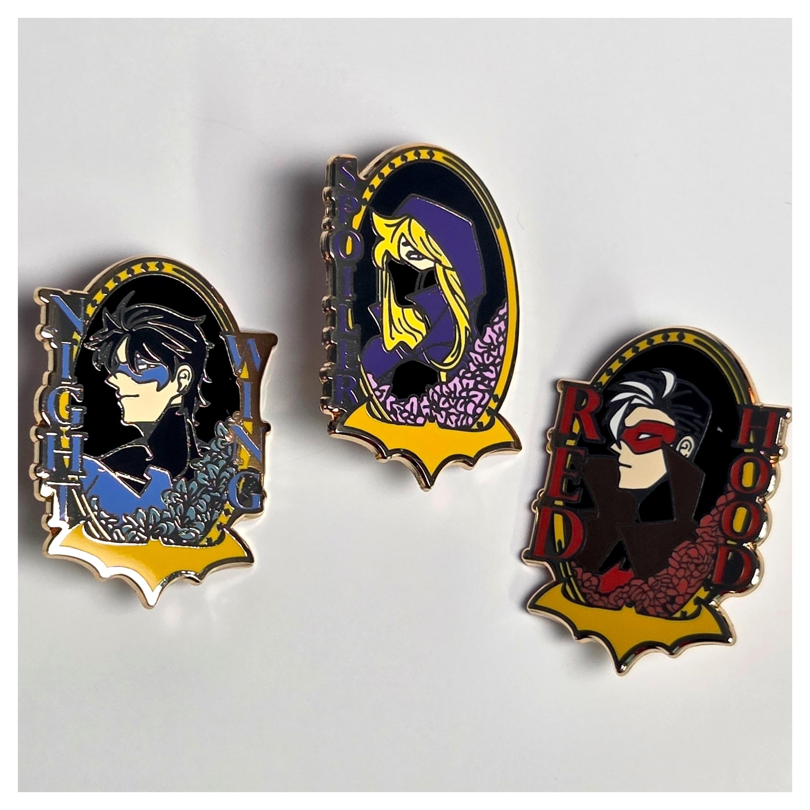 2" Batfam Enamel Pins | Nightwing, Red Hood, Spoiler - Etsy