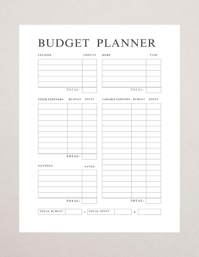 Monthly Budget Planner Printable PDF | Minimal Expense Tracker | Simple ...