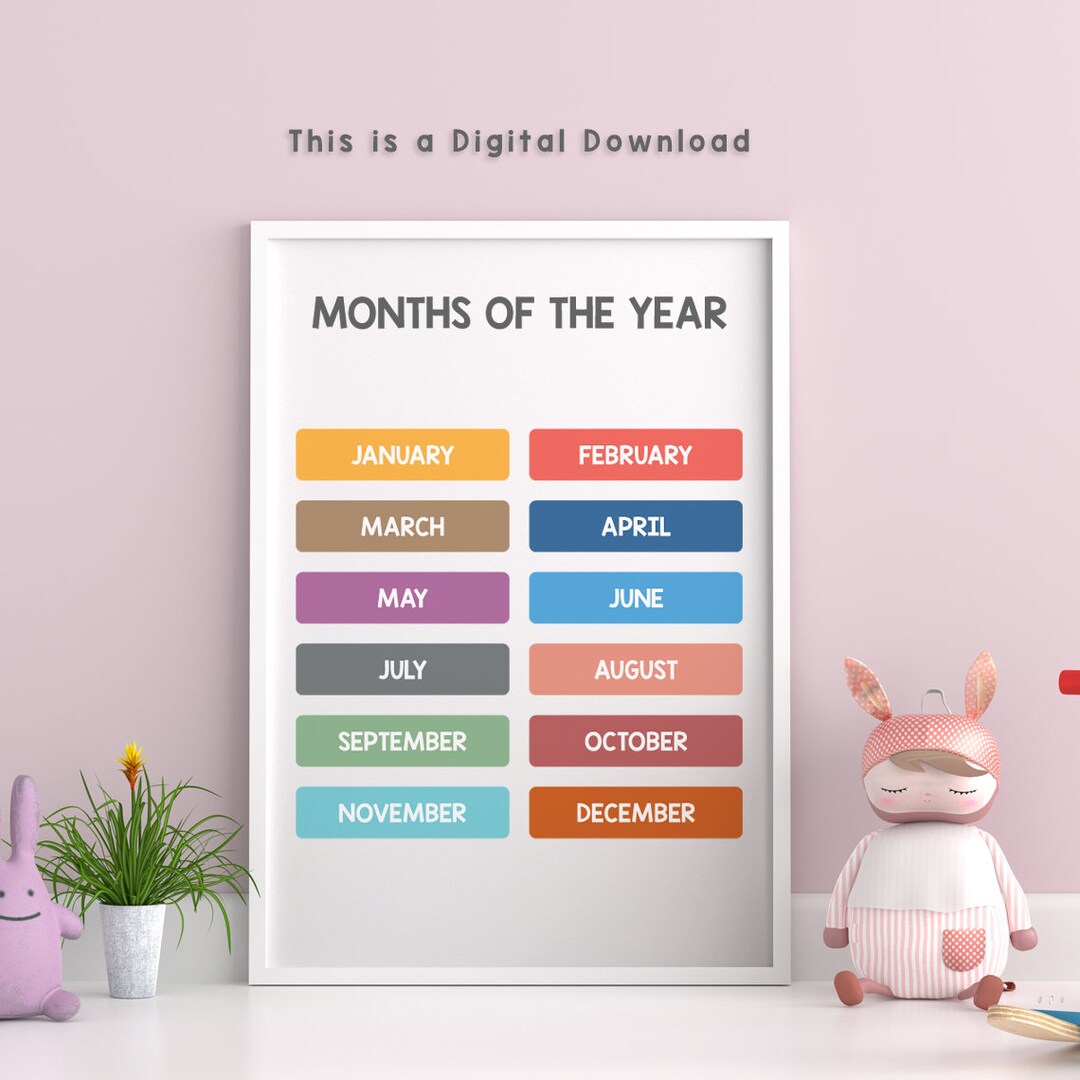 Months of the Year Poster, Playroom Educational Poster, Rainbow Nursery ...