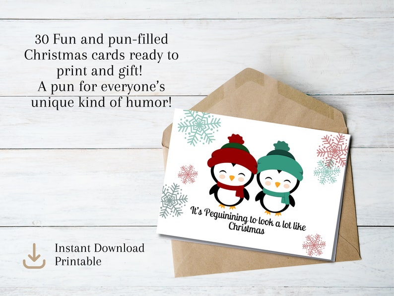 30 Pun Filled Printable Christmas Cards, Instant Digital Download ...