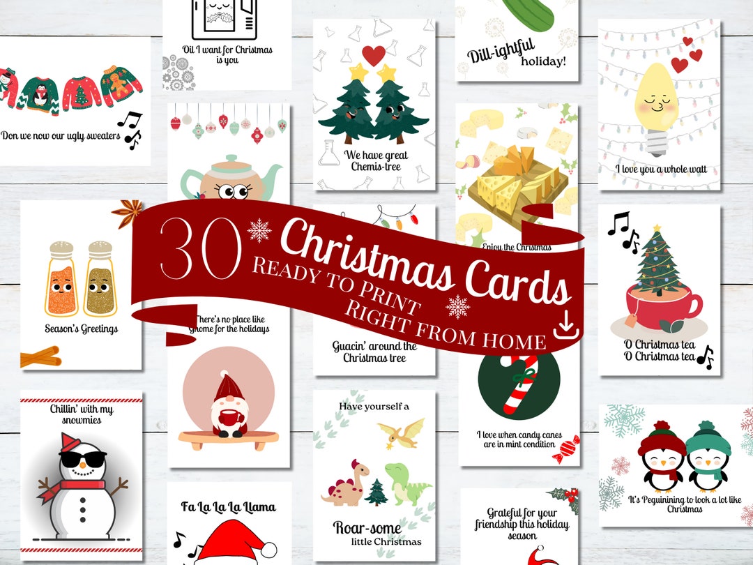 30 Pun Filled Printable Christmas Cards, Instant Digital Download ...