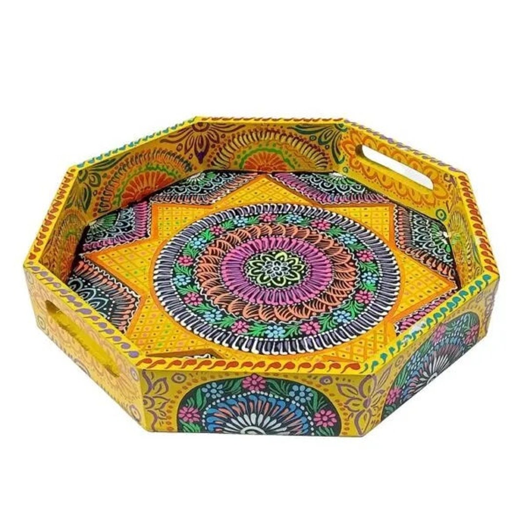 Wooden Octagon Shape Tray With Bundi Work - Etsy