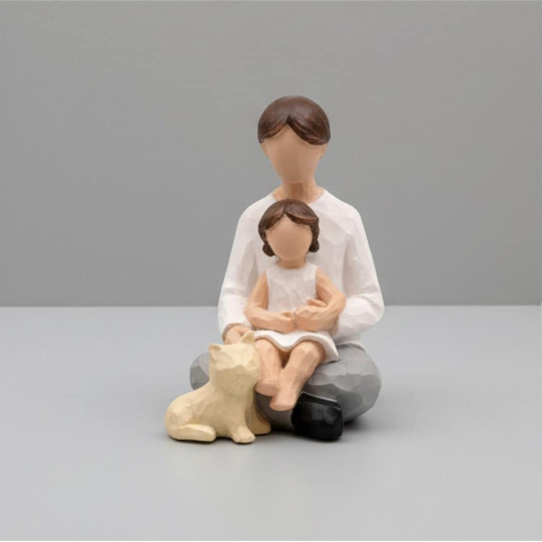 Handmade Resin Family Figurine | Minimalist Parent, Child & Cat ...