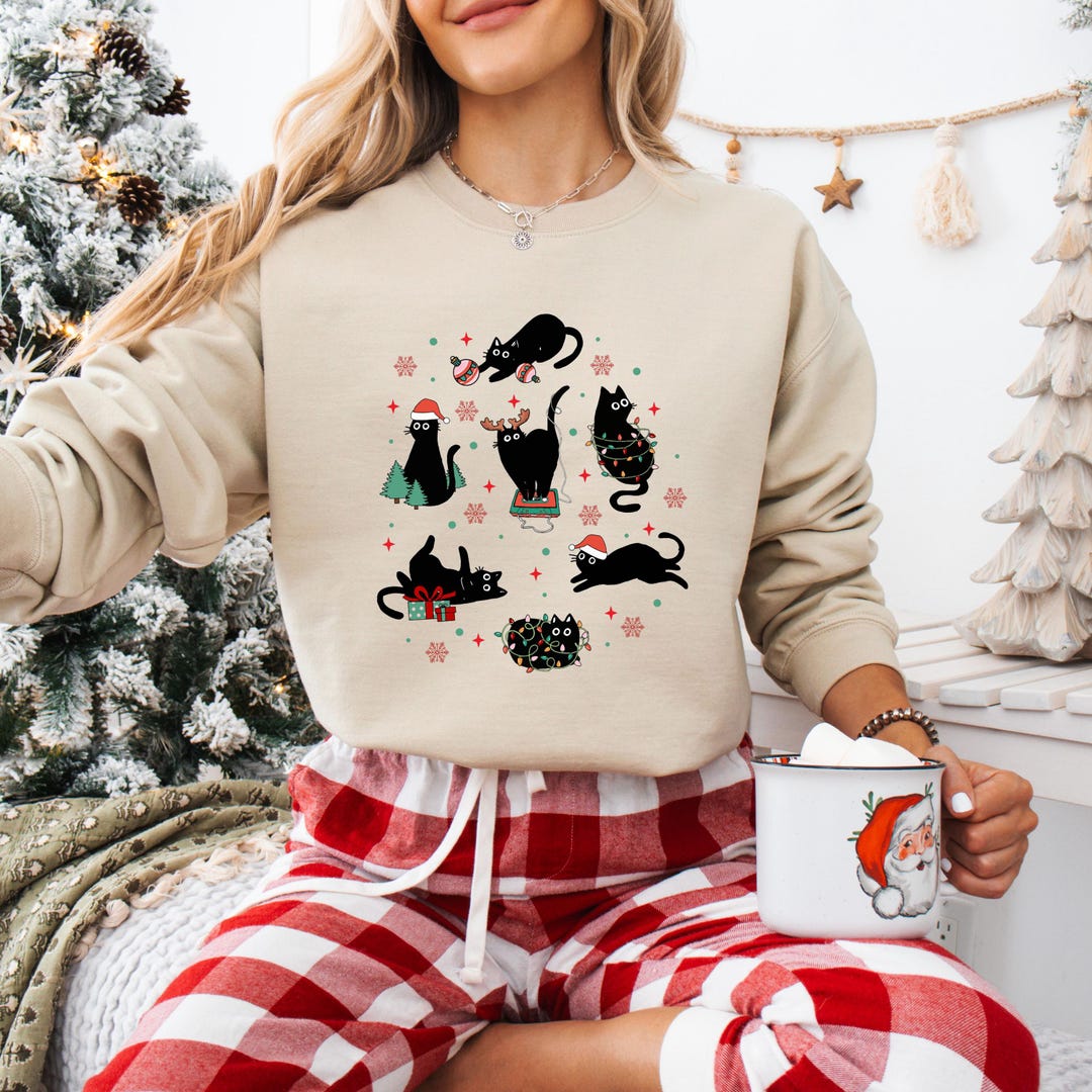Christmas Cats Sweatshirt, Cat Lover Xmas Gift, Holiday Hoodie, Funny ...
