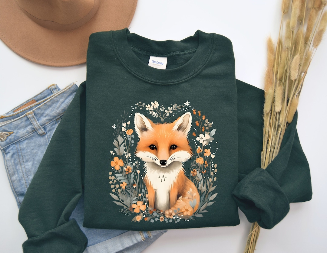 Floral Fox Sweatshirt, Cute Fox Sweatshirt, Flower Sweatshirt, Fox ...