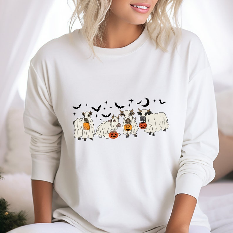 Ghost Cows Halloween Sweatshirt, Funny Cow Lover Crewneck - Etsy
