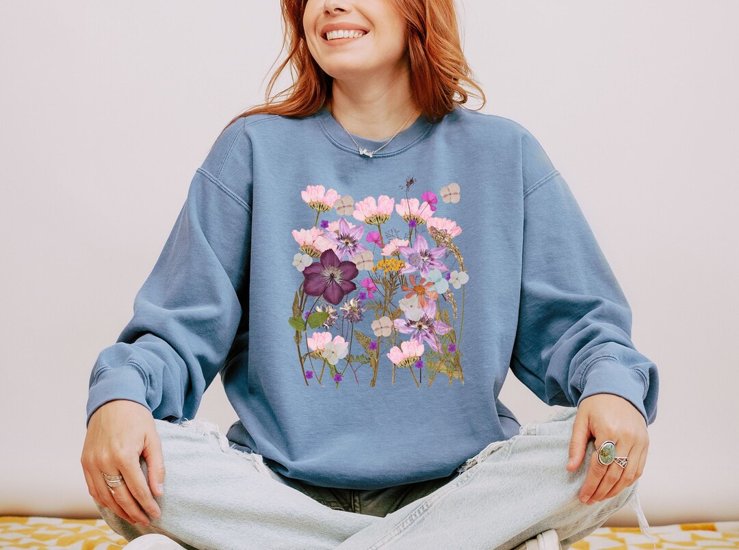 Comfort Colors® Floral Sweatshirt, Pressed Flower Sweatshirt, Flower ...