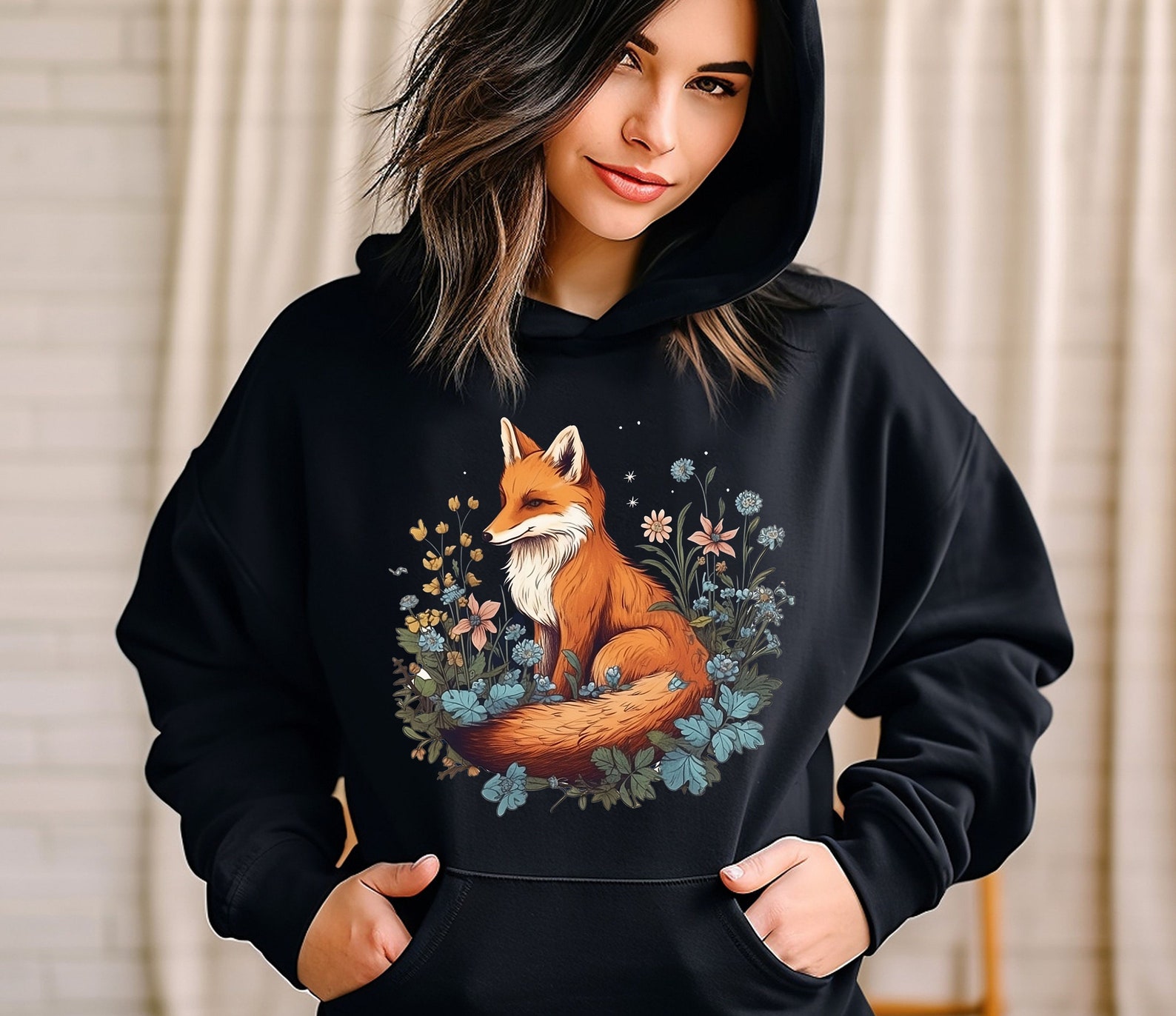Cute Fox Sweatshirt, Flower Fox Sweatshirt, Forestcore Sweatshirt ...