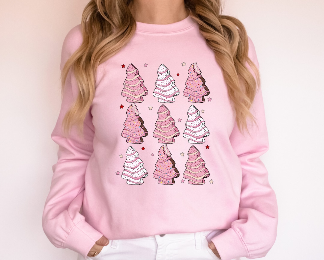Pink Christmas Tree Cake Sweatshirt, Winter Holiday Crew Neck - Etsy