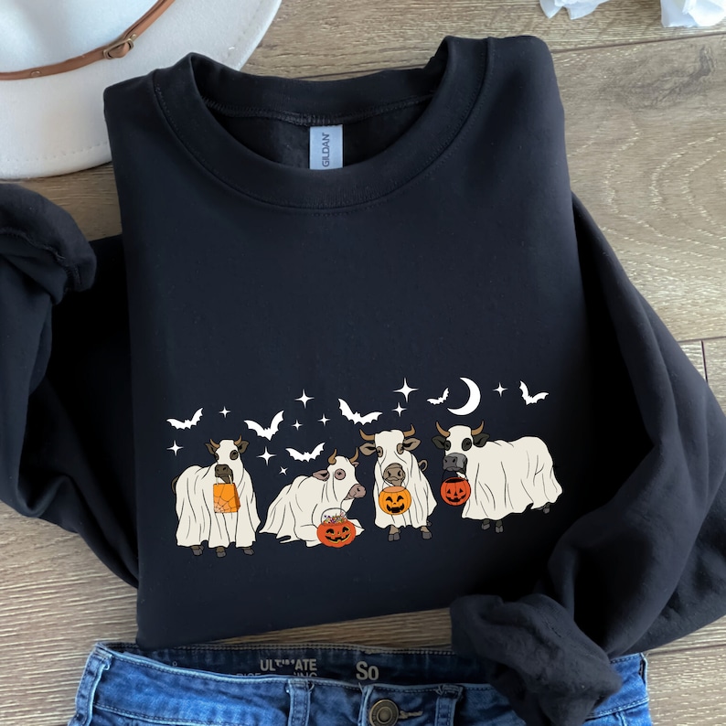 Ghost Cows Halloween Sweatshirt, Funny Cow Lover Crewneck - Etsy